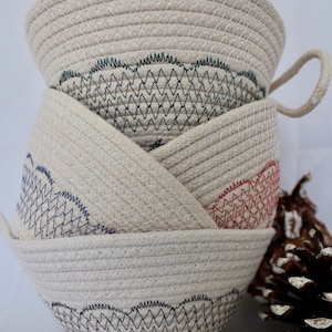 Handmade Rope Basket - Natural & Blue Basket, Storage Basket, Home ...