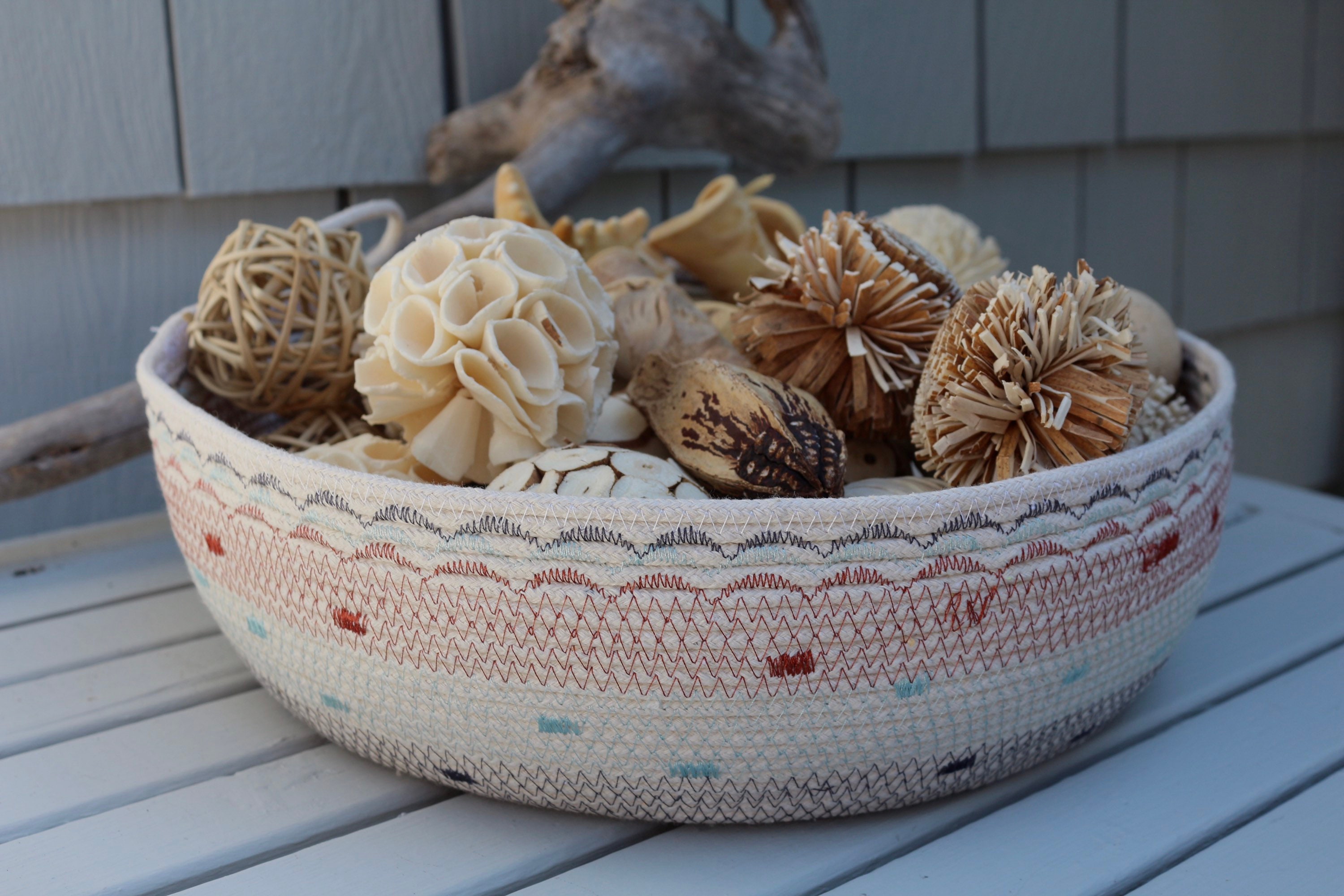 Handmade Rope Basket Rope Basket, Charcoal Gray, Blue, Terra-cotta ...