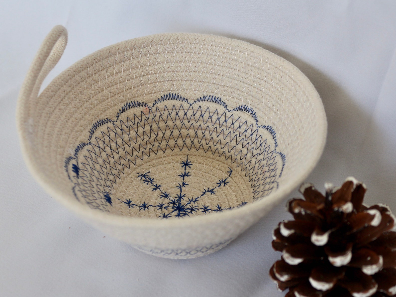 Handmade Rope Basket Natural & Blue Basket, Storage Basket, Home Decor ...