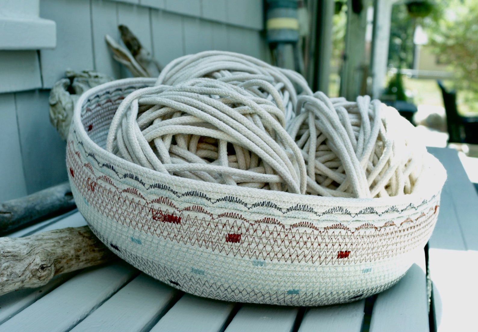 Handmade Rope Basket Rope Basket, Charcoal Gray, Blue, Terra-cotta ...
