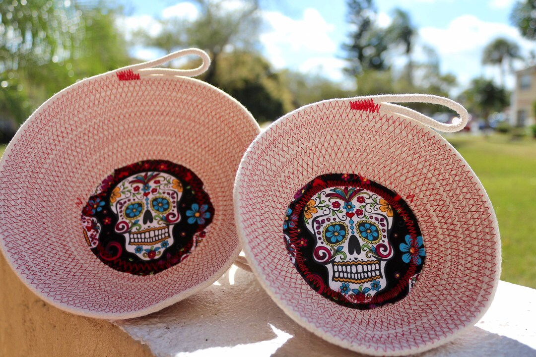 Handmade Rope Basket- Day of the Dead Basket, Small, Sugar Skull Basket ...