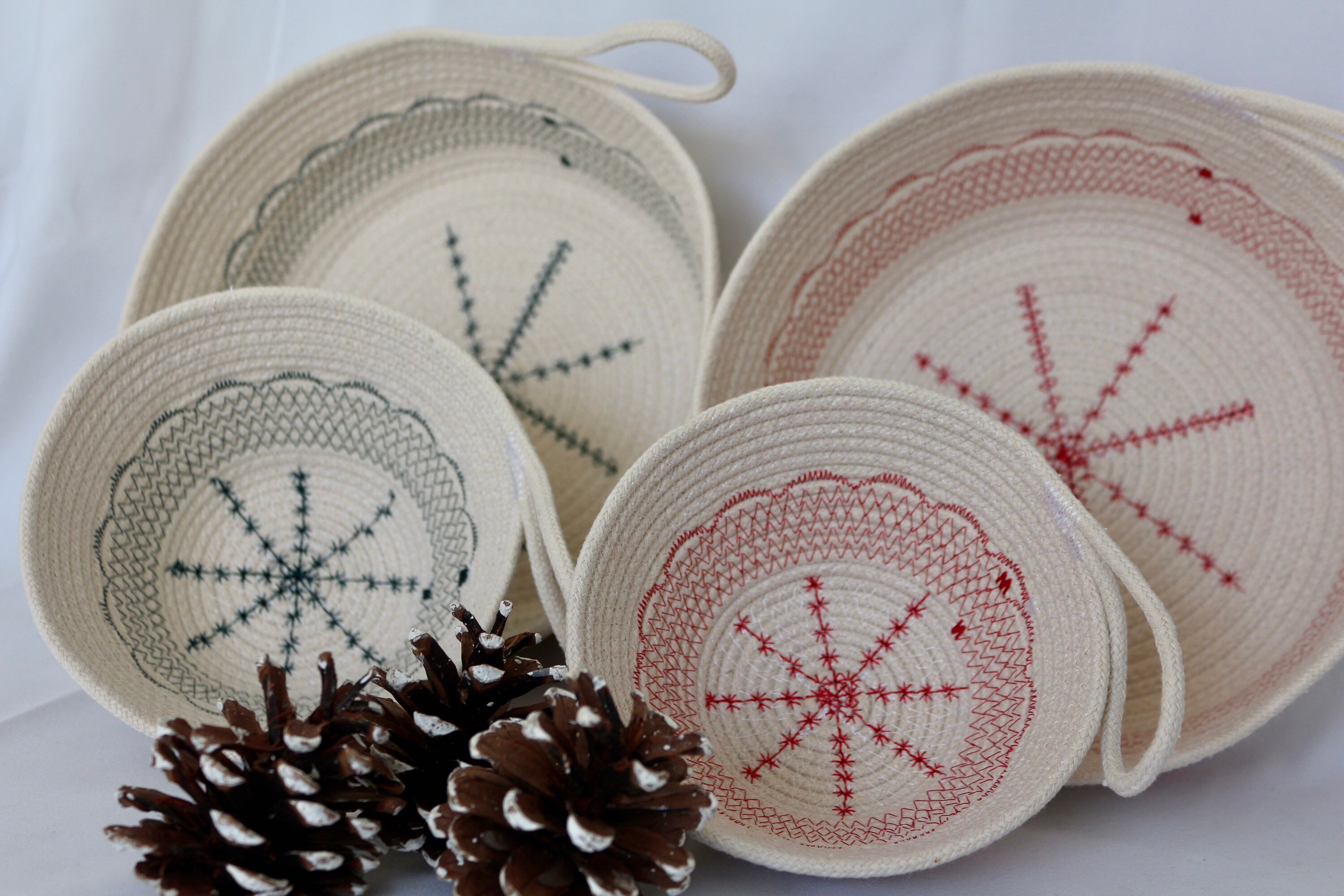 Handmade Rope Basket - Christmas Décor, Natural & Red - Storage Basket ...