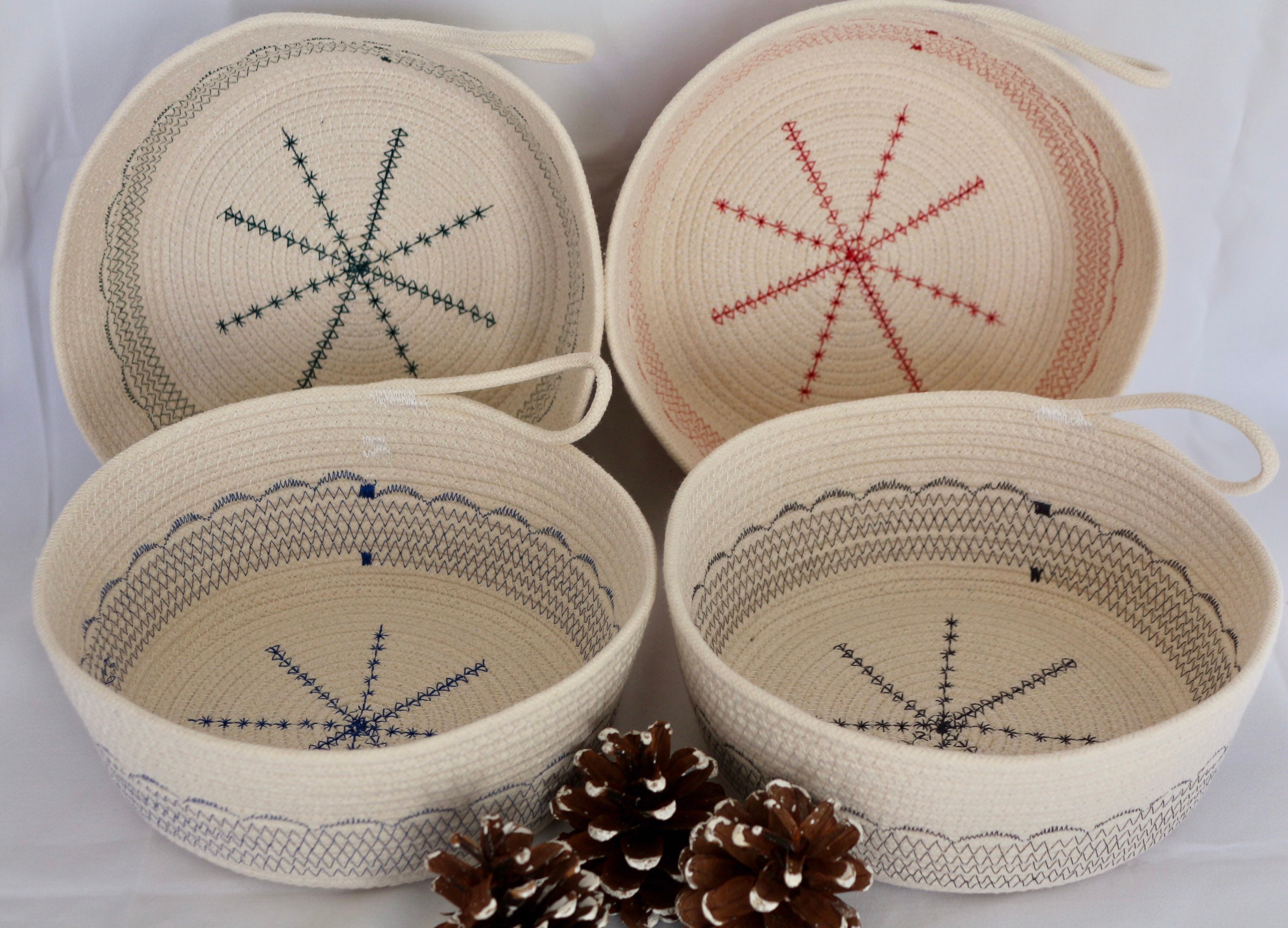 Handmade Rope Basket - Christmas Décor, Natural & Red - Storage Basket ...