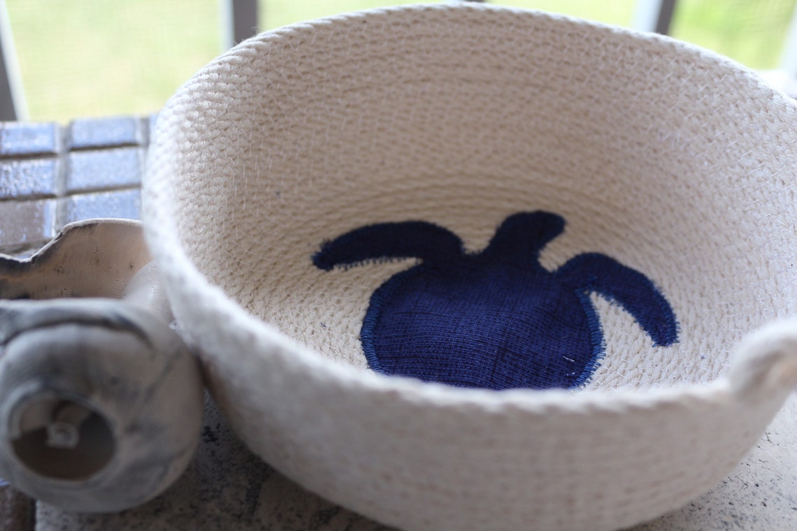 Handmade Rope Basket - Nautical Turtle - Small, Turtle Basket, Home ...
