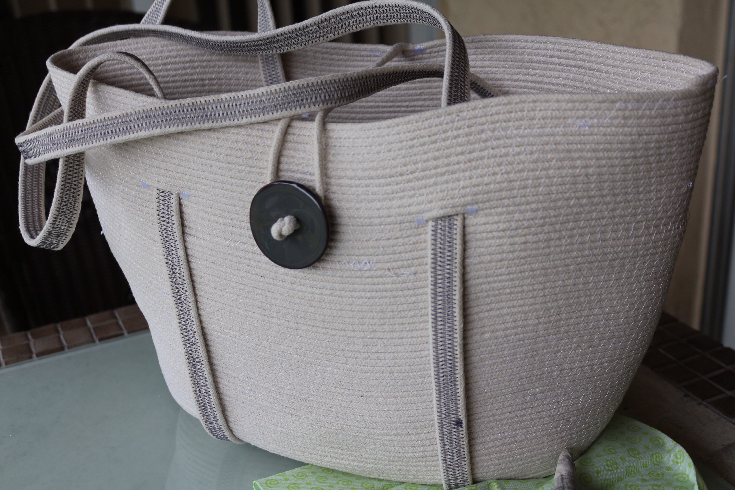 Handmade Charcoal Gray Rope Tote Bag - Coconut Shell Button ...