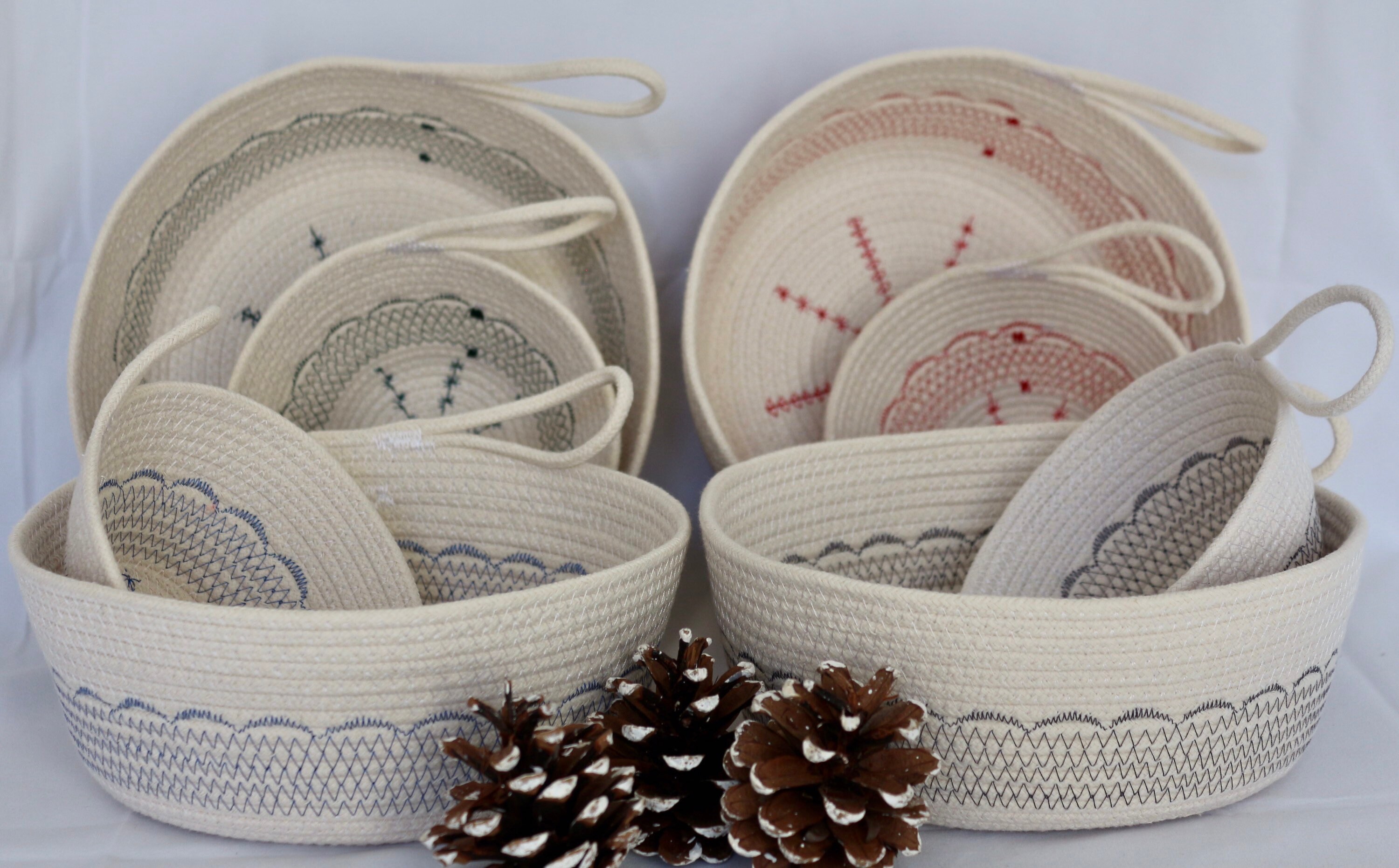 Handmade Rope Basket Christmas Décor, Natural & Red Storage Basket ...