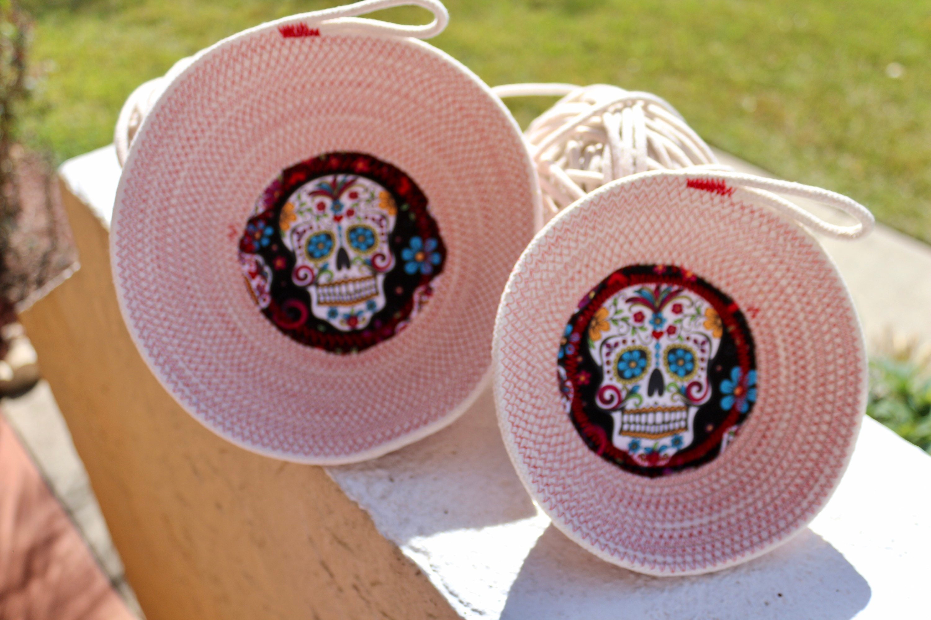 Handmade Rope Basket Day of the Dead Basket, Small, Sugar Skull Basket ...