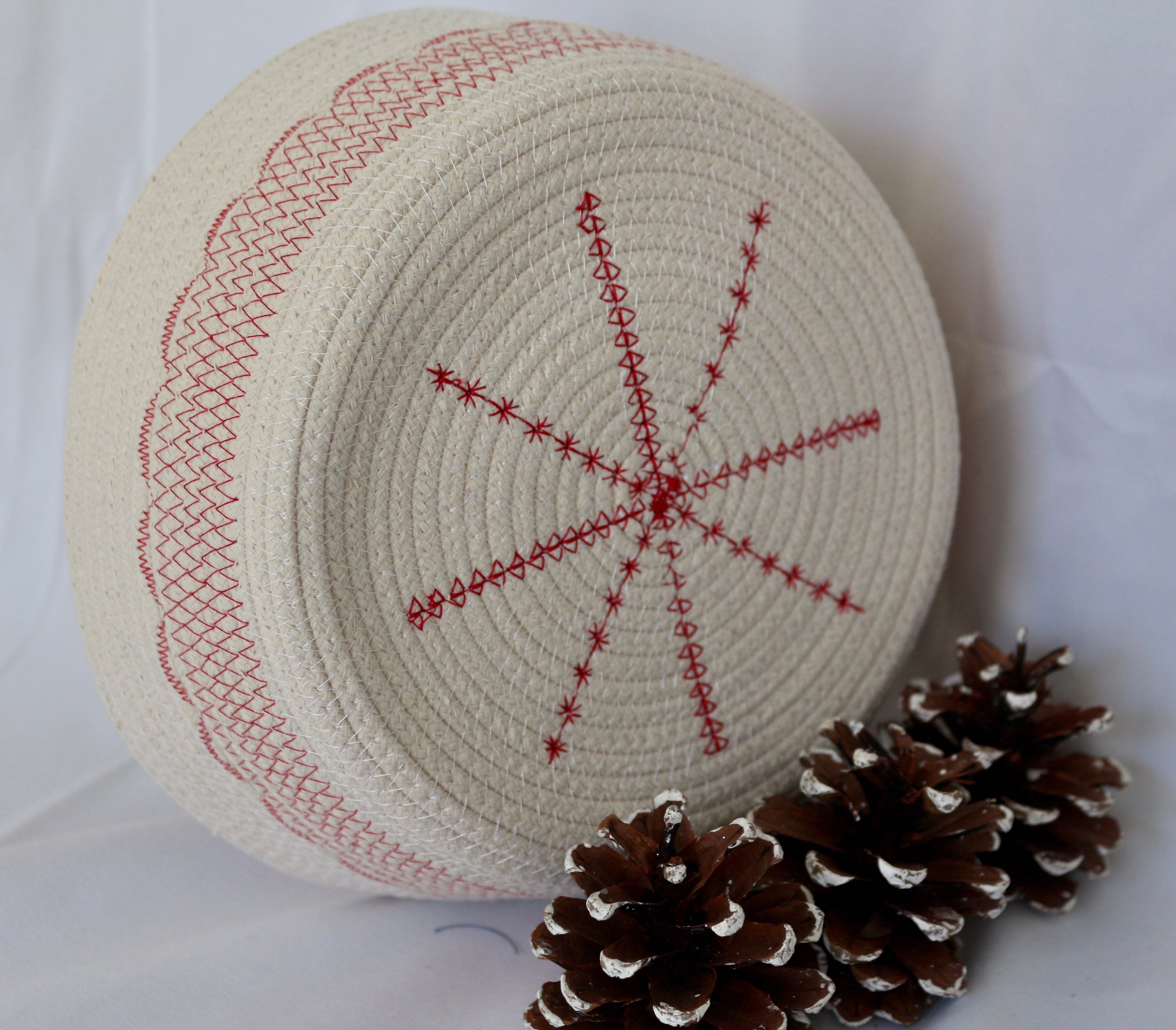 Handmade Rope Basket - Christmas Décor, Natural & Red - Storage Basket ...