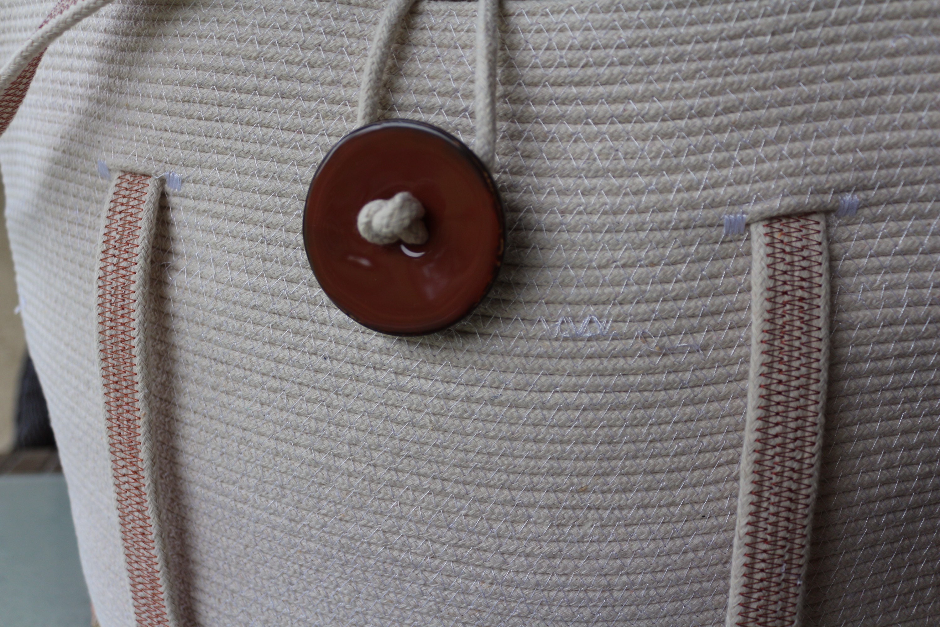 Handmade Rope Tote - Butterscotch , Coconut Shell Button, Clothesline ...