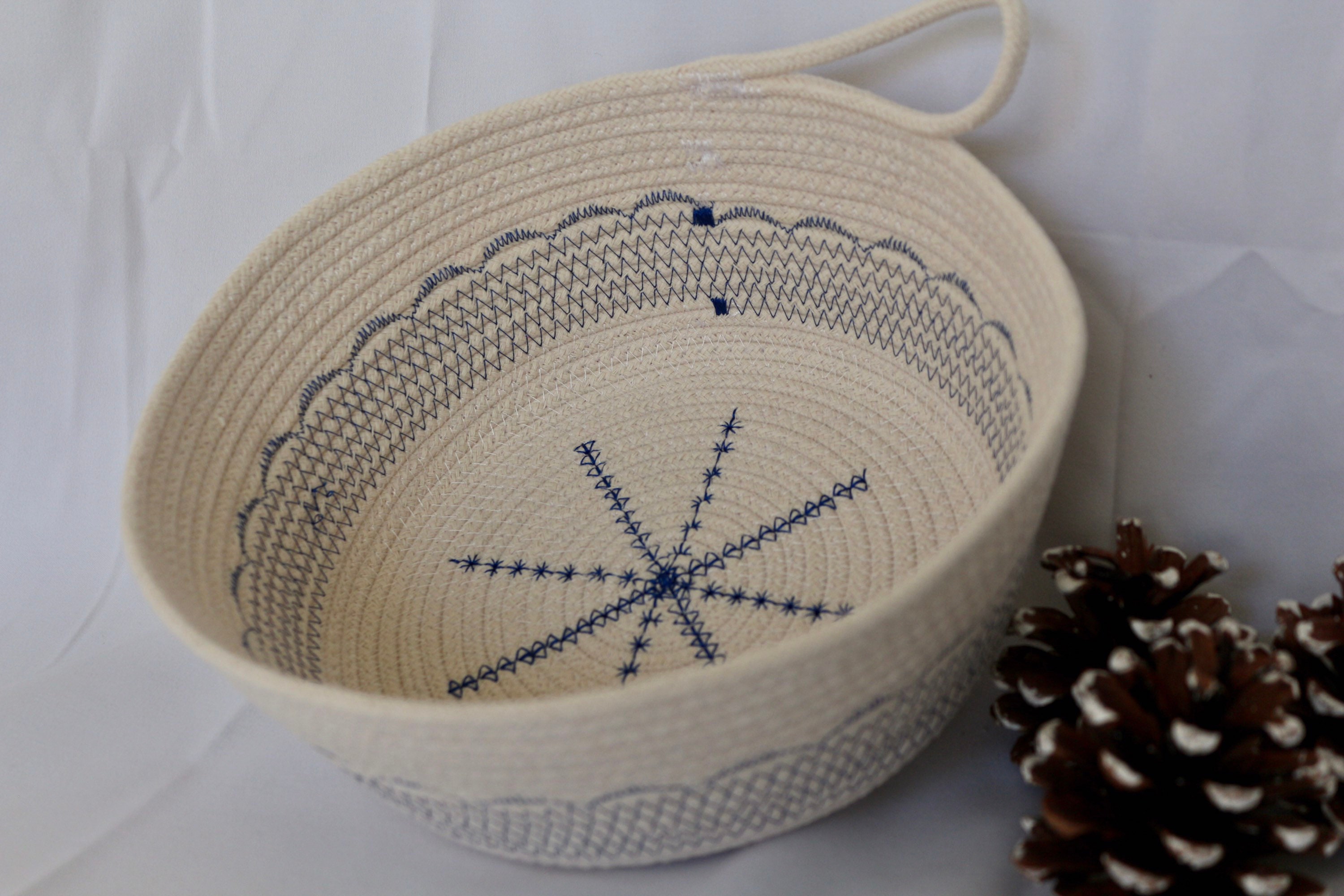 Handmade Rope Basket Natural & Blue Storage/ Home Decor / Entertain ...