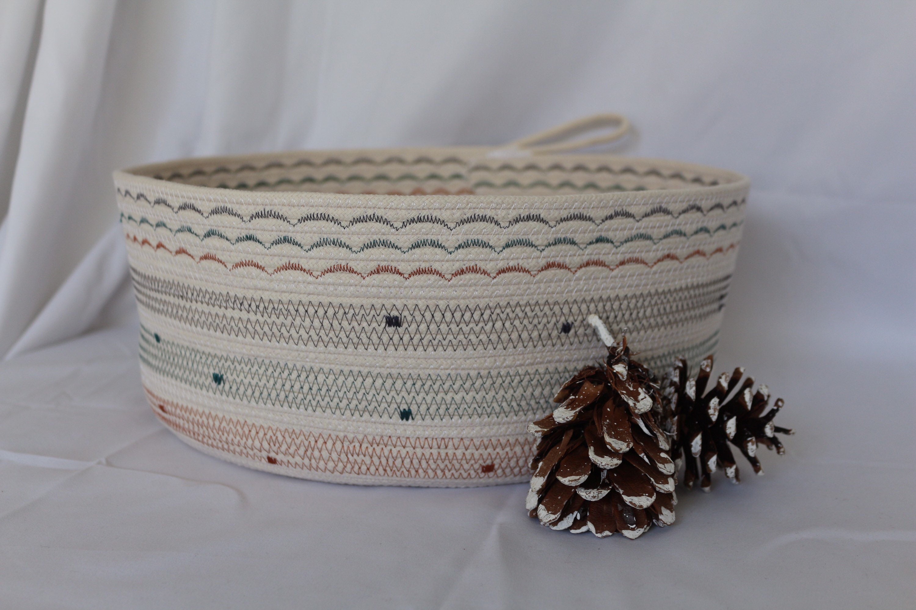 Handmade Rope Basket Large Charcoal Gray Deep Teal | Etsy