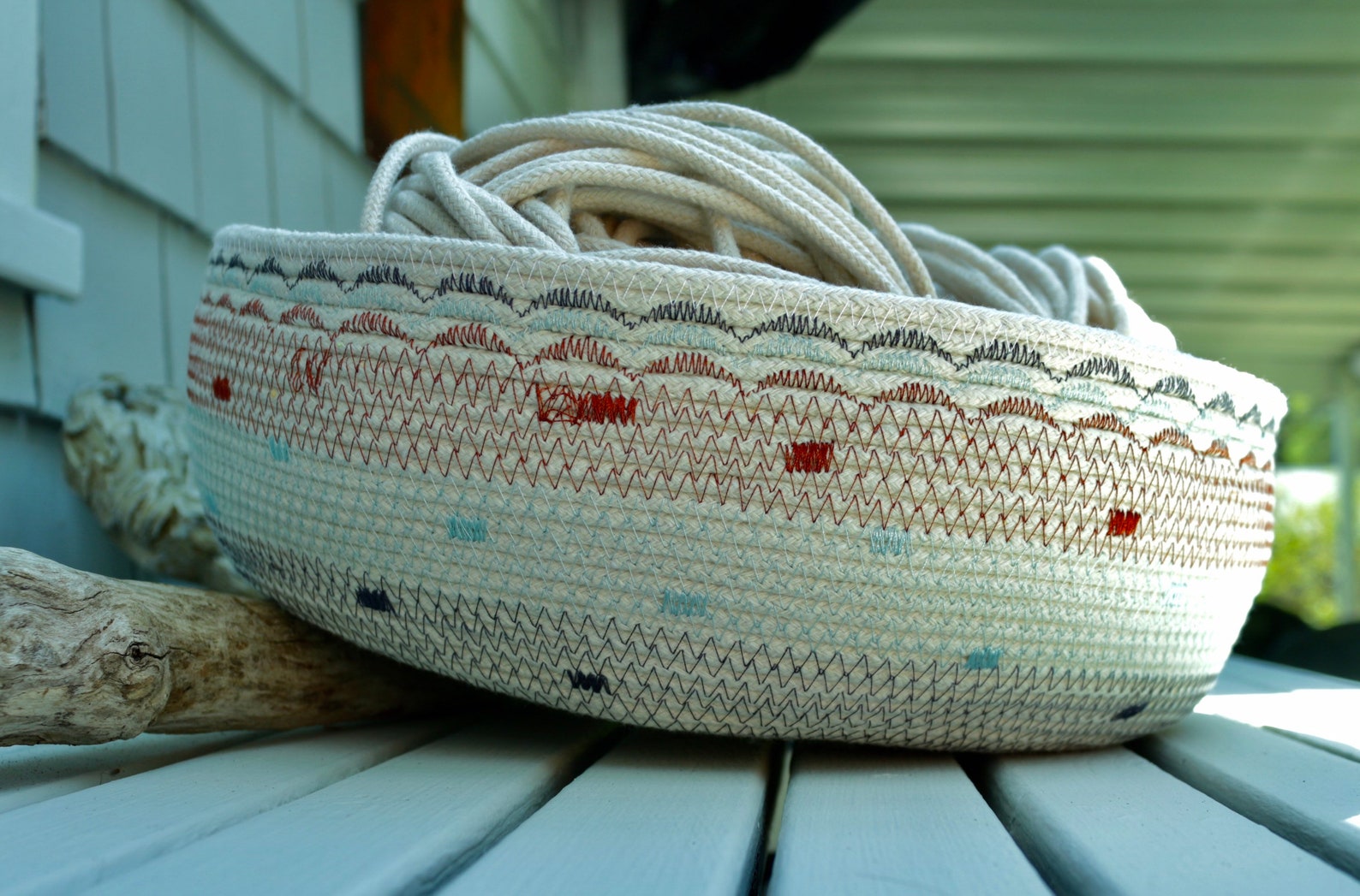 Handmade Rope Basket Rope Basket, Charcoal Gray, Blue, Terra-cotta ...