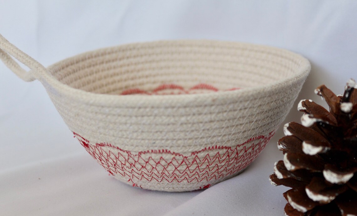 Handmade Rope Basket Natural & Red Christmas Basket | Etsy