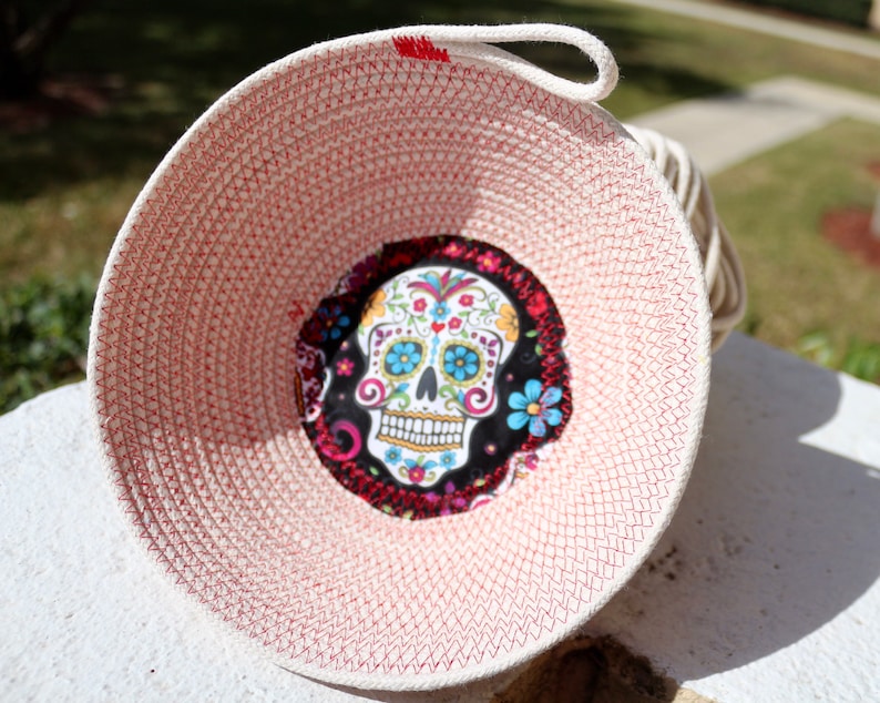 Handmade Rope Basket- Day of the Dead Basket, Small, Sugar Skull Basket ...
