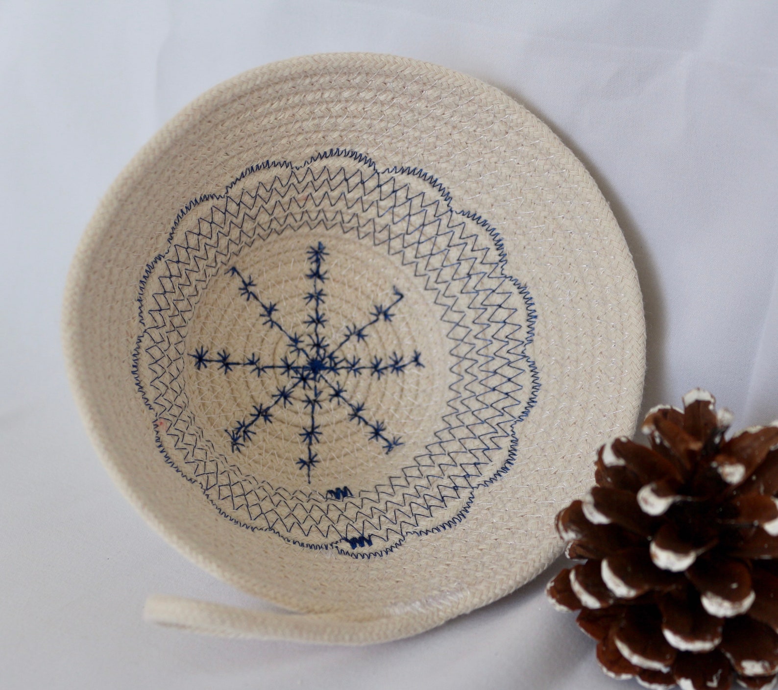 Handmade Rope Basket Natural & Blue Basket, Storage Basket, Home Decor ...