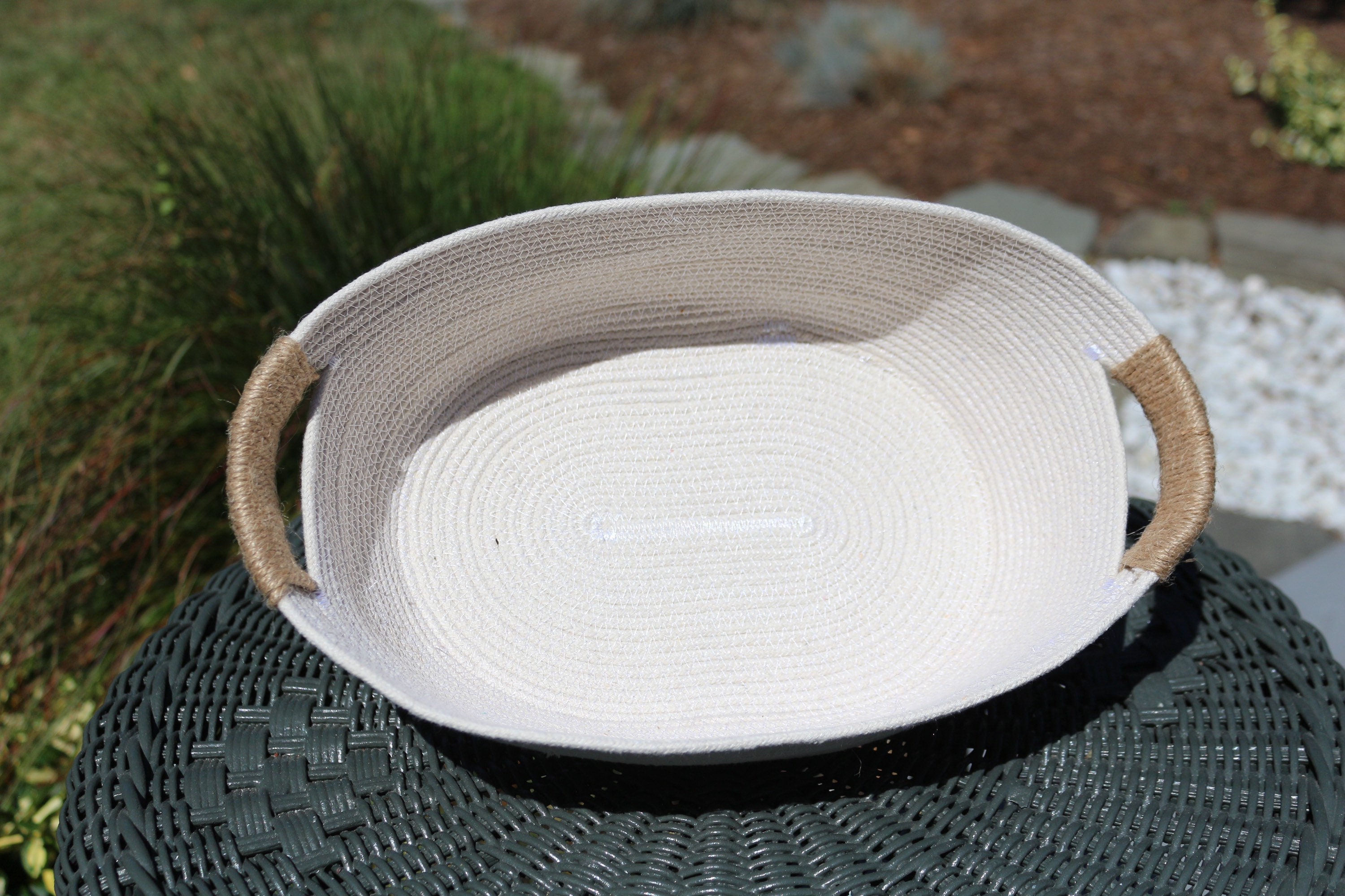 Handmade Oval Rope Basket - Large - Rope With Jute Twine Handle Accent ...