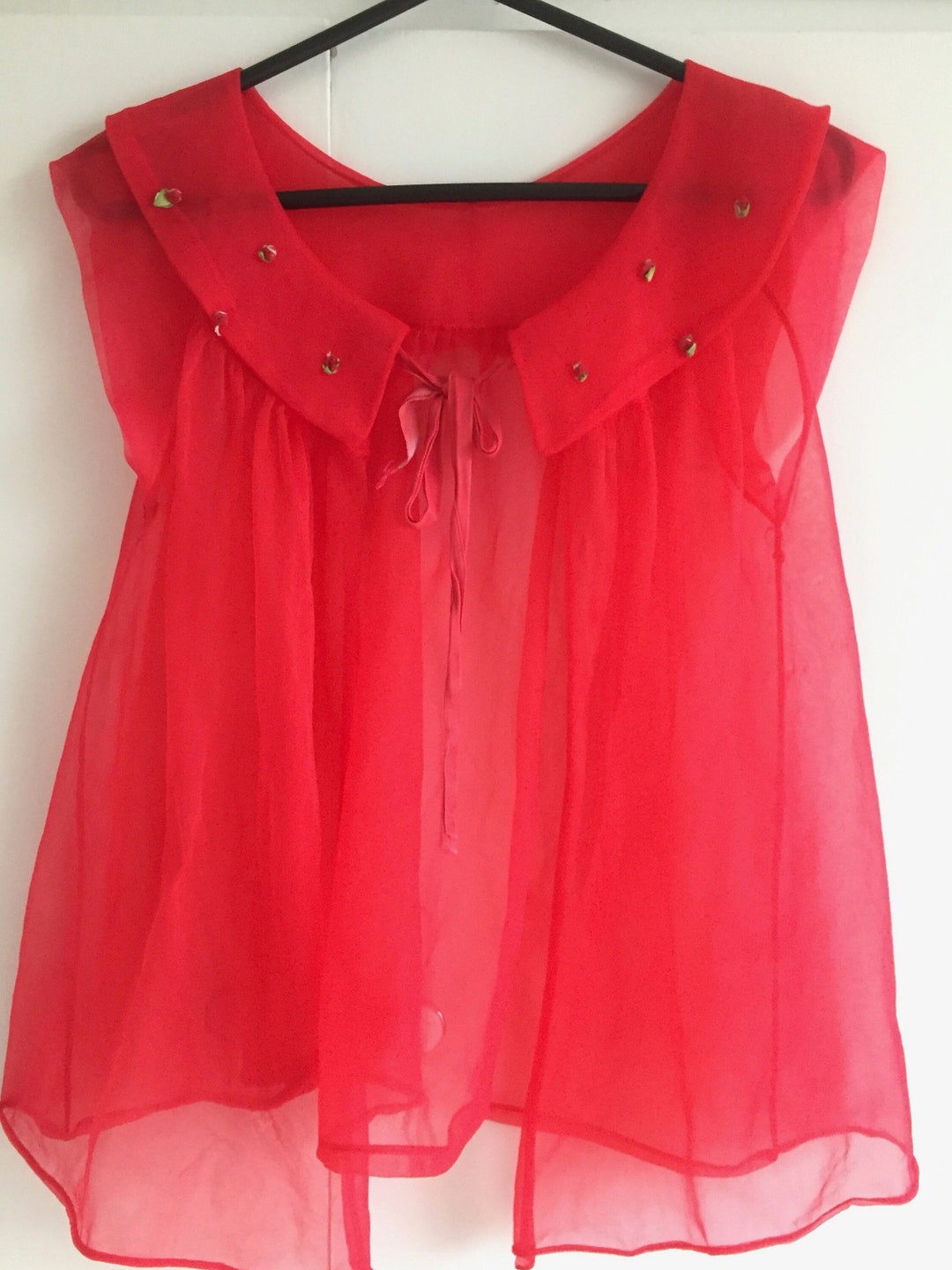 Vintage Red Sheer Cover up Negligee Lingerie Top for Women With Flower ...