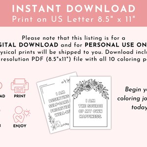 10 Self-love Affirmations Coloring Pages, Floral Printables ...