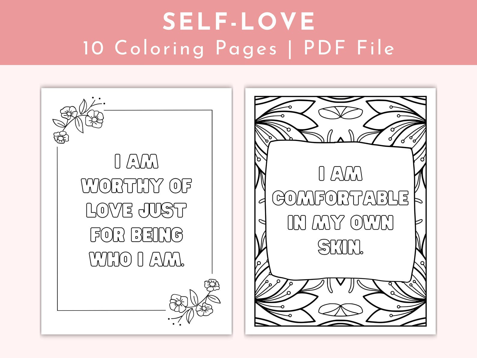 10 Self-love Affirmations Coloring Pages, Floral Printables ...