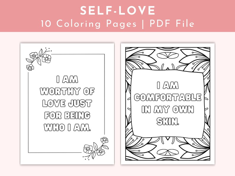 10 Self-love Affirmations Coloring Pages, Floral Printables ...