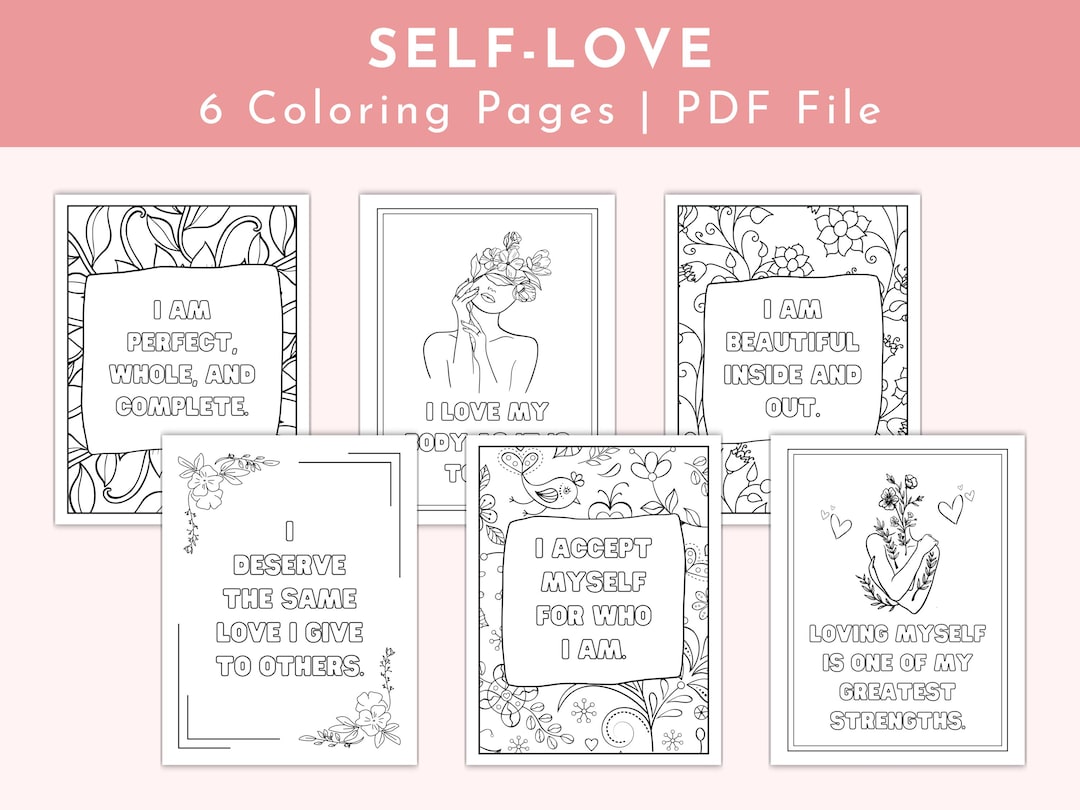 6 Self-love Affirmations Coloring Pages, Floral Printables ...