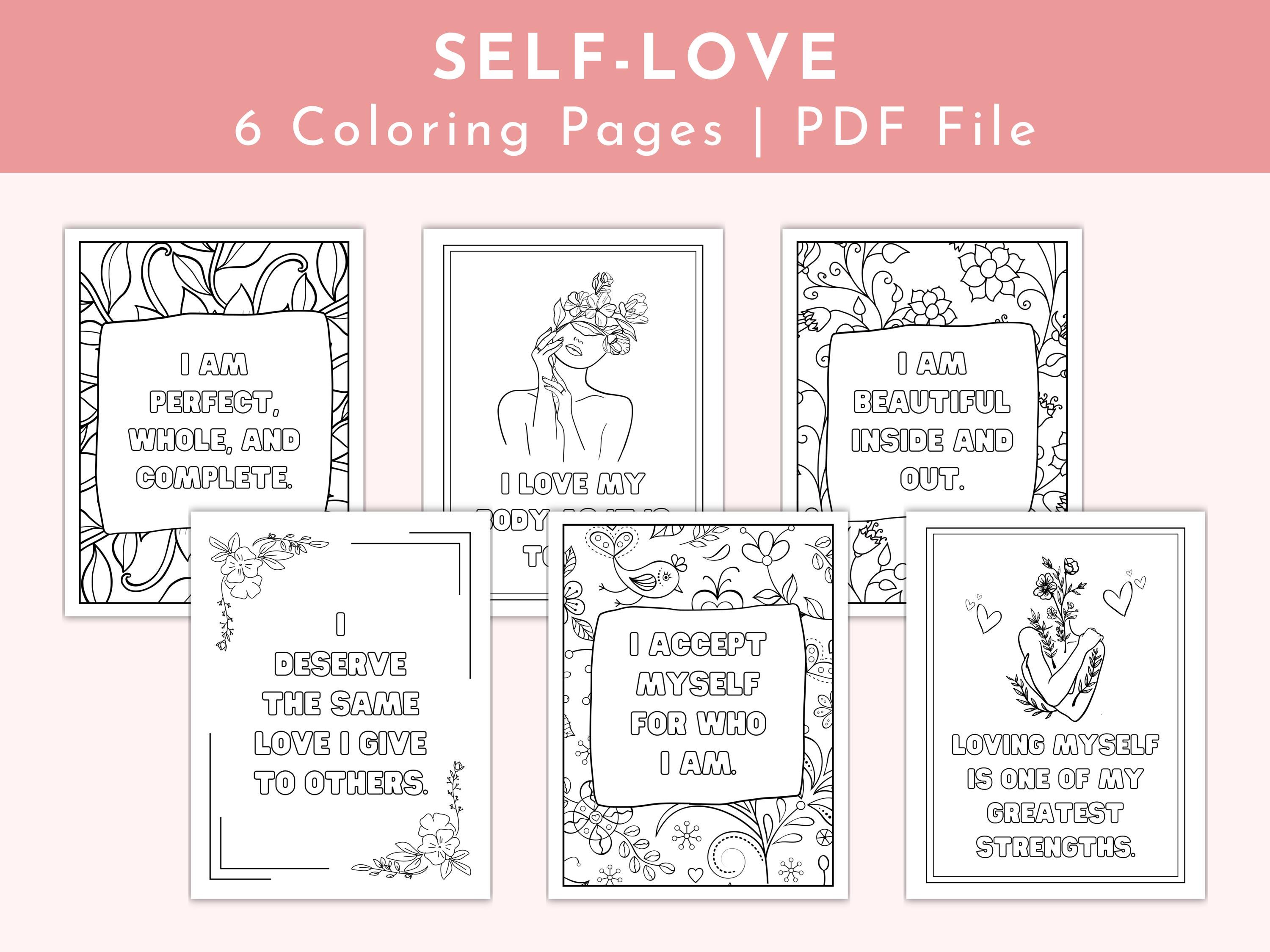 6 Self-love Affirmations Coloring Pages, Floral Printables ...