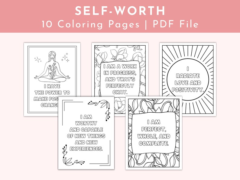 10 Self-worth Affirmations Coloring Pages, Floral Printables ...
