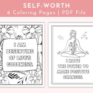 6 Self-worth Affirmations Coloring Pages, Floral Printables ...