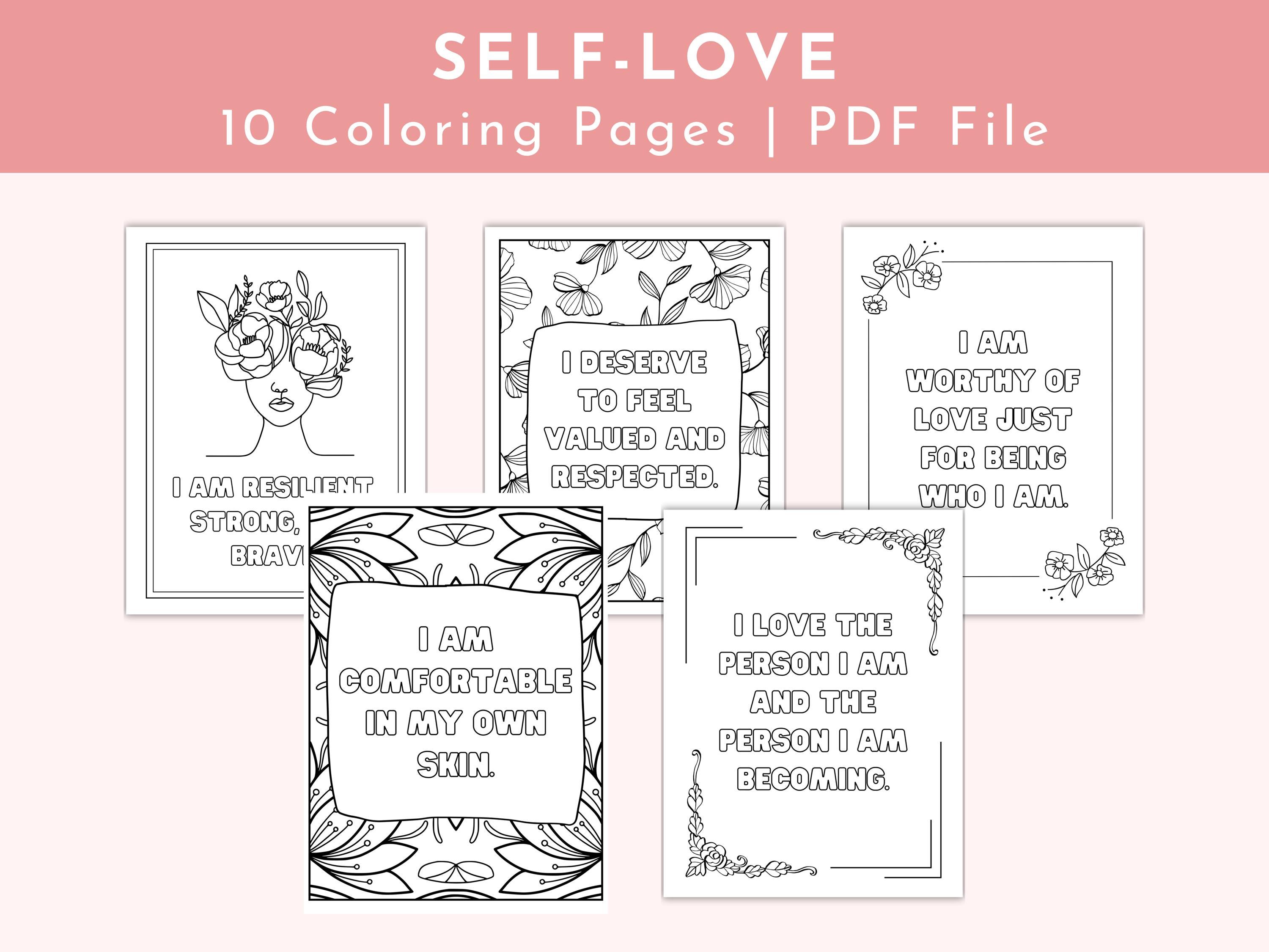 10 Self-love Affirmations Coloring Pages, Floral Printables ...