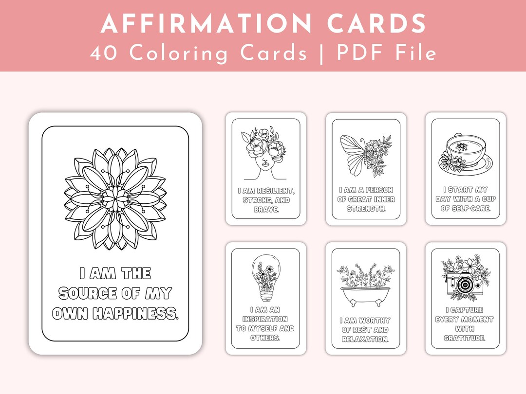 40 Positive Coloring Affirmations Cards, Floral Printables ...