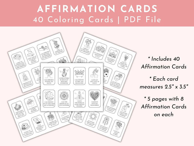 40 Positive Coloring Affirmations Cards, Floral Printables ...