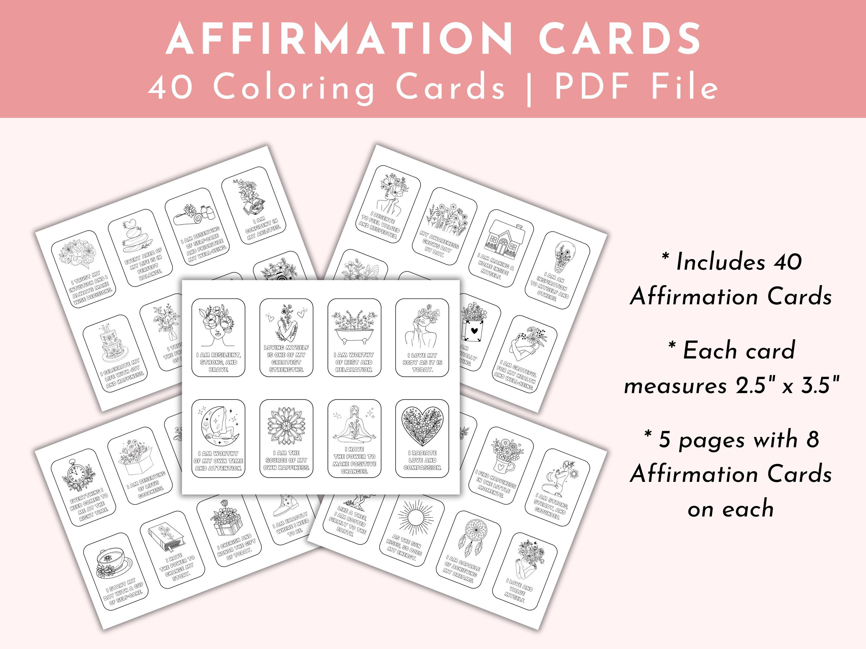 40 Positive Coloring Affirmations Cards, Floral Printables ...