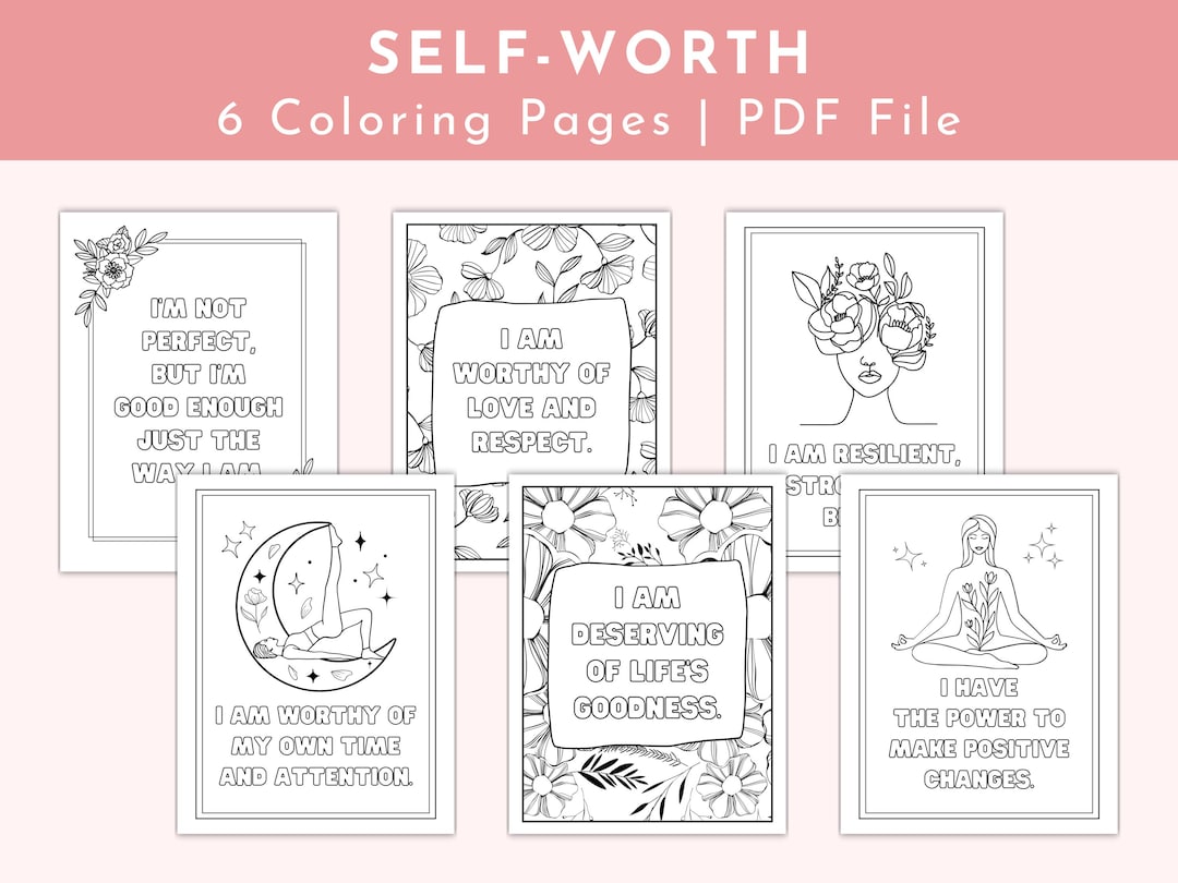 6 Self-worth Affirmations Coloring Pages, Floral Printables ...