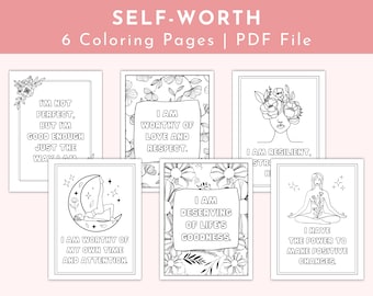 10 Self-love Affirmations Coloring Pages, Floral Printables ...