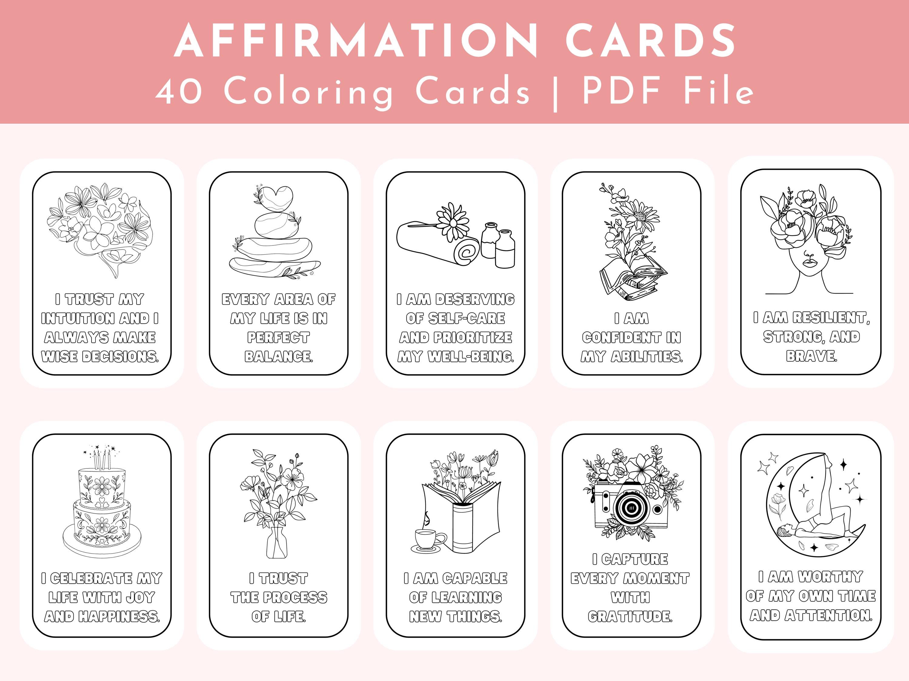 40 Positive Coloring Affirmations Cards, Floral Printables ...
