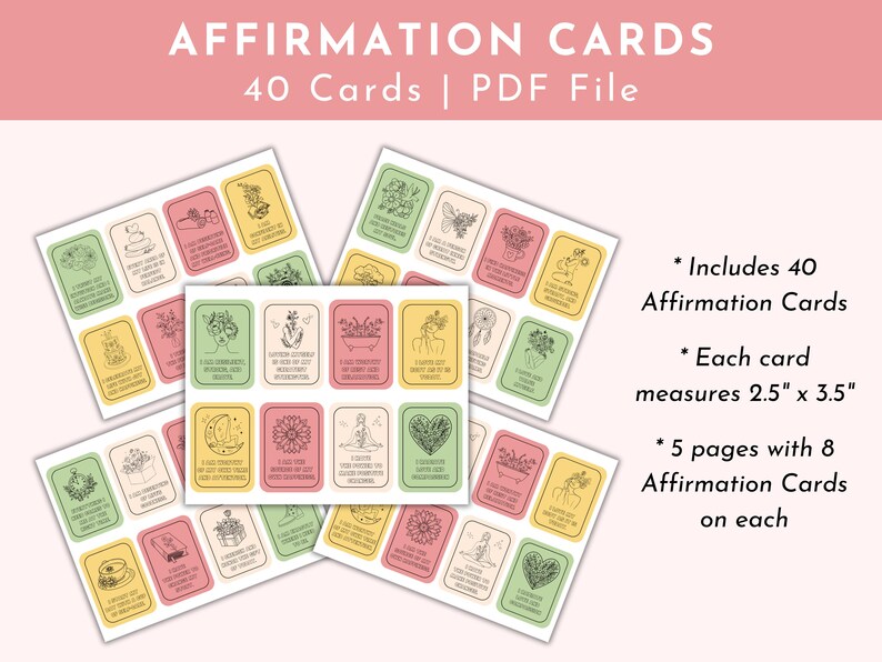 40 Positive Affirmations Cards, Floral Printables, Inspirational and ...