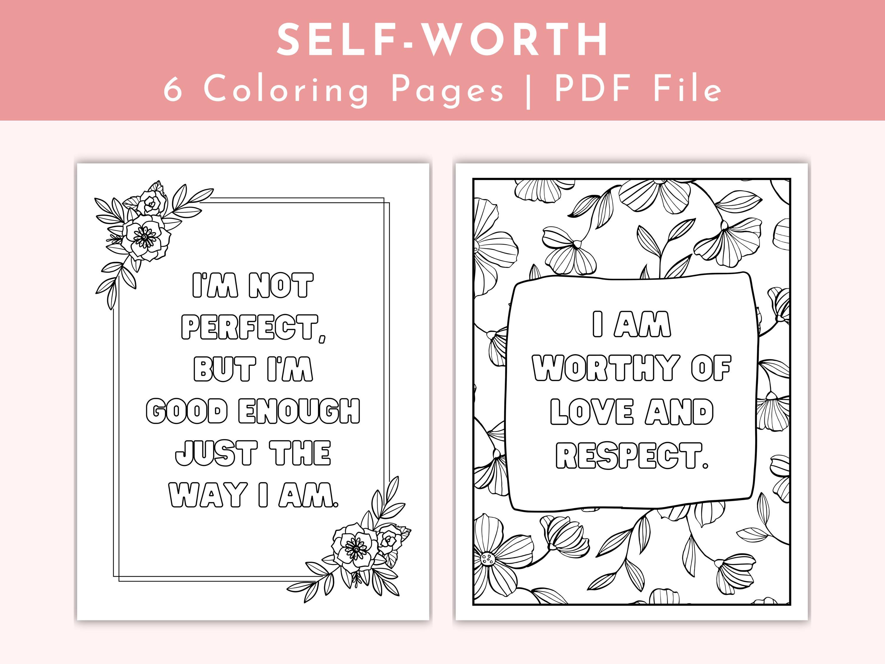 6 Self-worth Affirmations Coloring Pages, Floral Printables ...