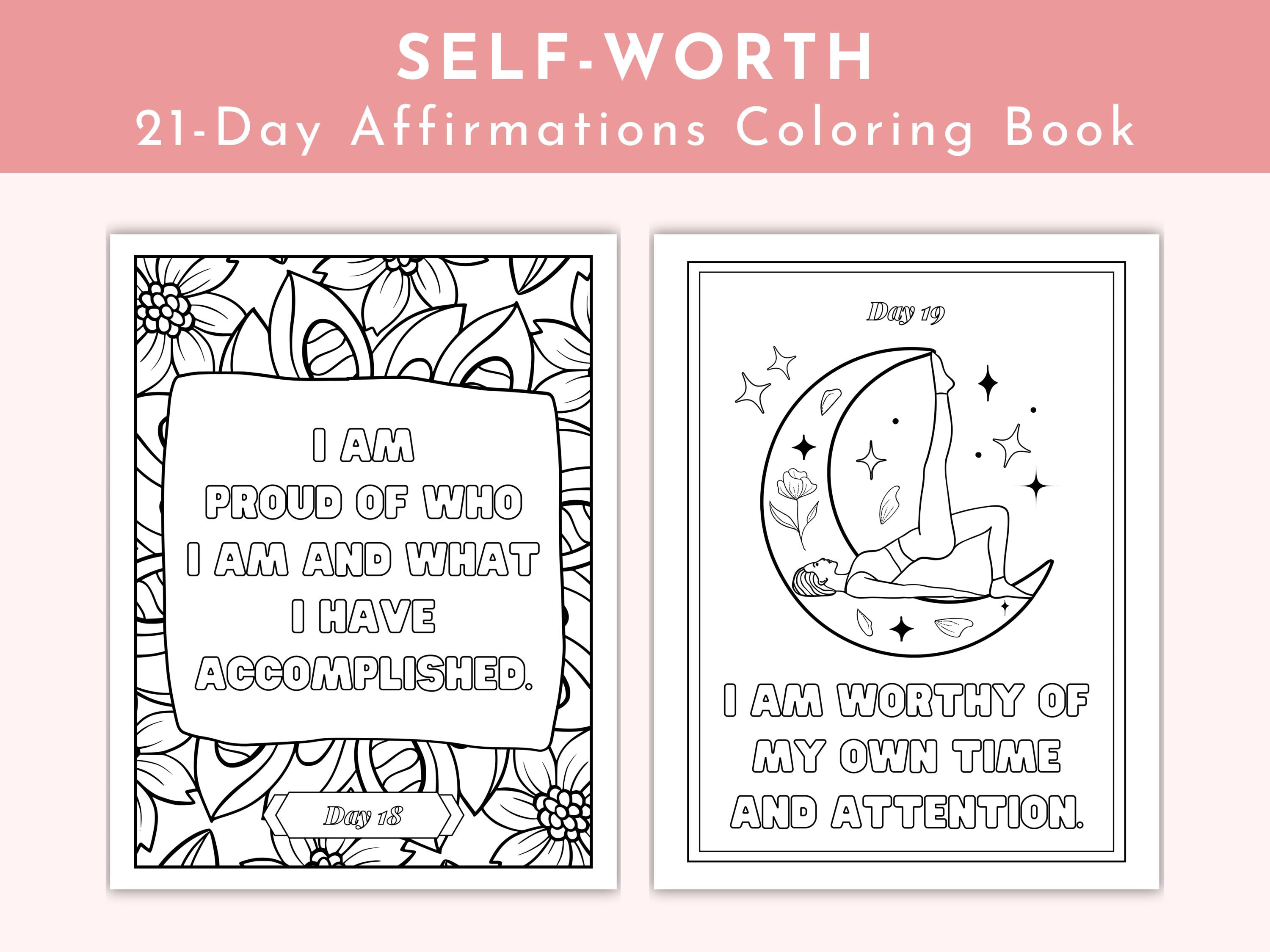 21-day Self-worth Affirmations Coloring Book, Floral Printable Coloring ...