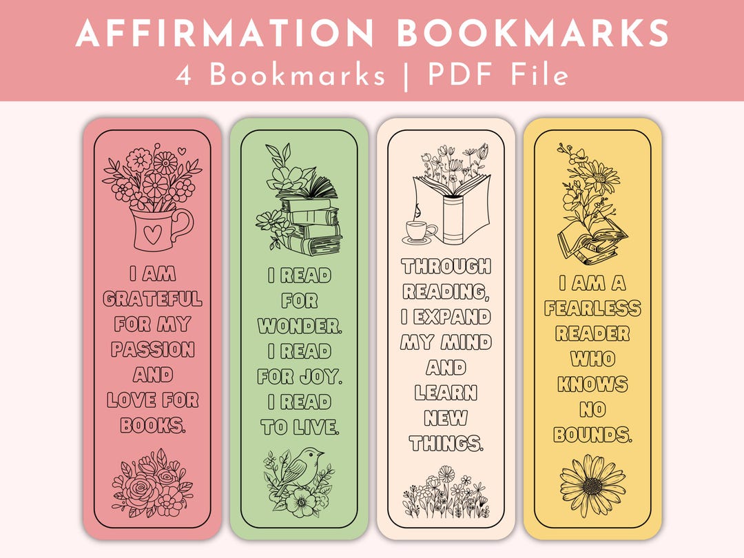4 Reading Affirmation Bookmarks, Floral Printables, Inspirational and ...