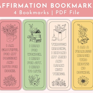 4 Reading Affirmation Bookmarks, Floral Printables, Inspirational and ...