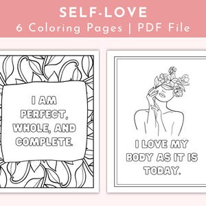 6 Self-love Affirmations Coloring Pages, Floral Printables ...