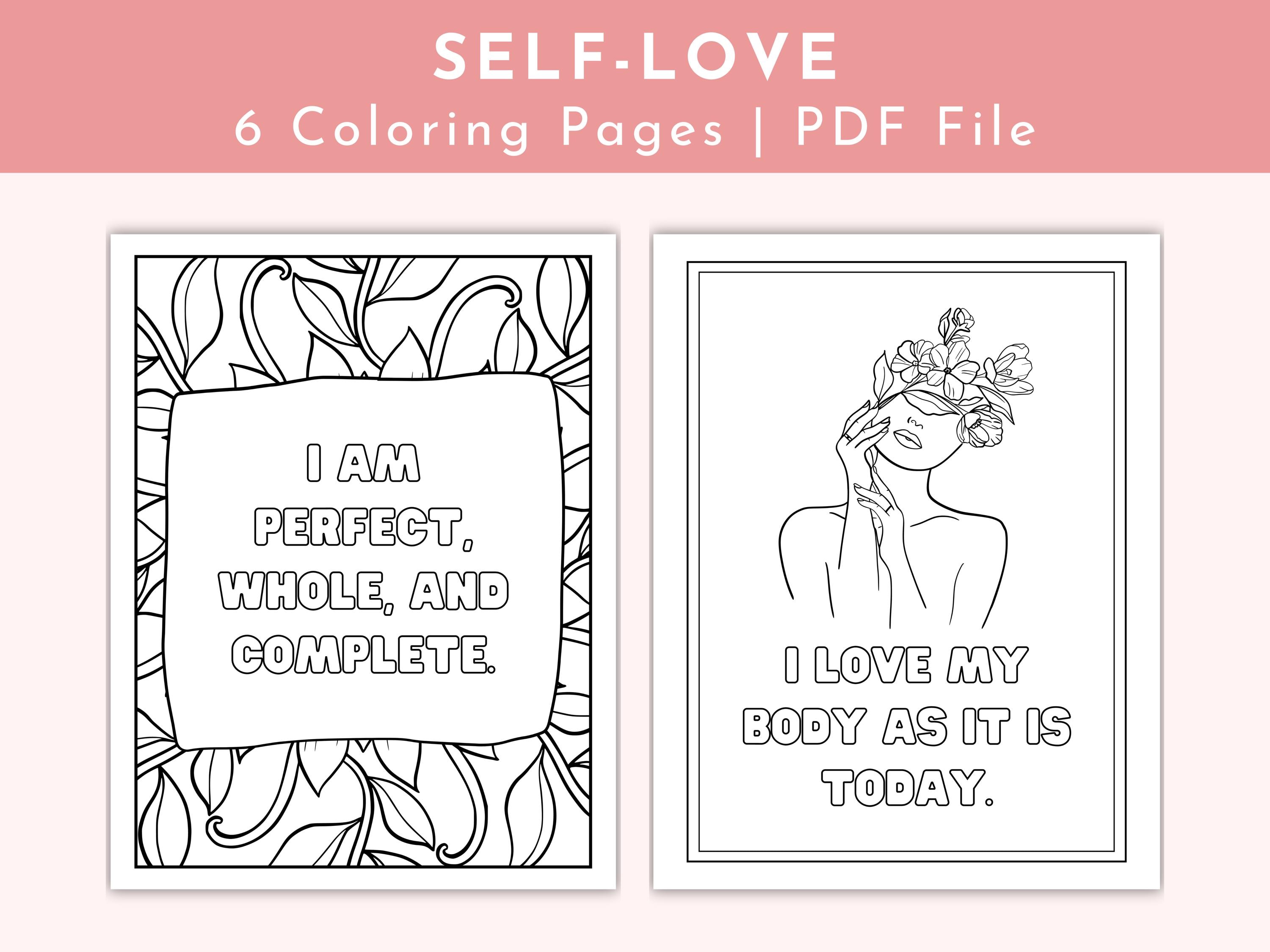 6 Self-love Affirmations Coloring Pages, Floral Printables ...