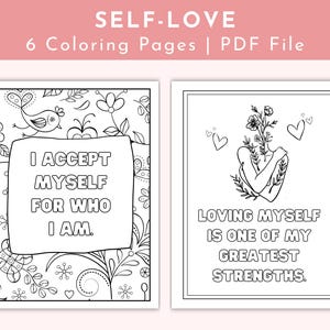 6 Self-love Affirmations Coloring Pages, Floral Printables ...