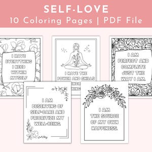 10 Self-love Affirmations Coloring Pages, Floral Printables ...