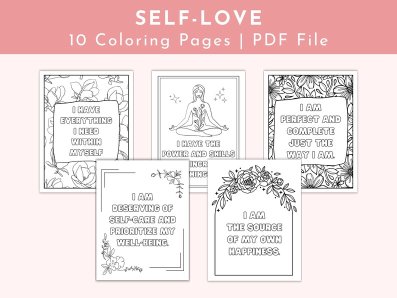 10 Self-love Affirmations Coloring Pages, Floral Printables ...