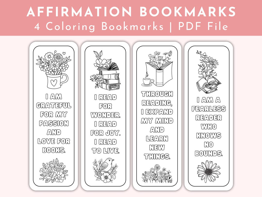 4 Coloring Affirmation Bookmarks, Floral Printables, Inspirational and ...