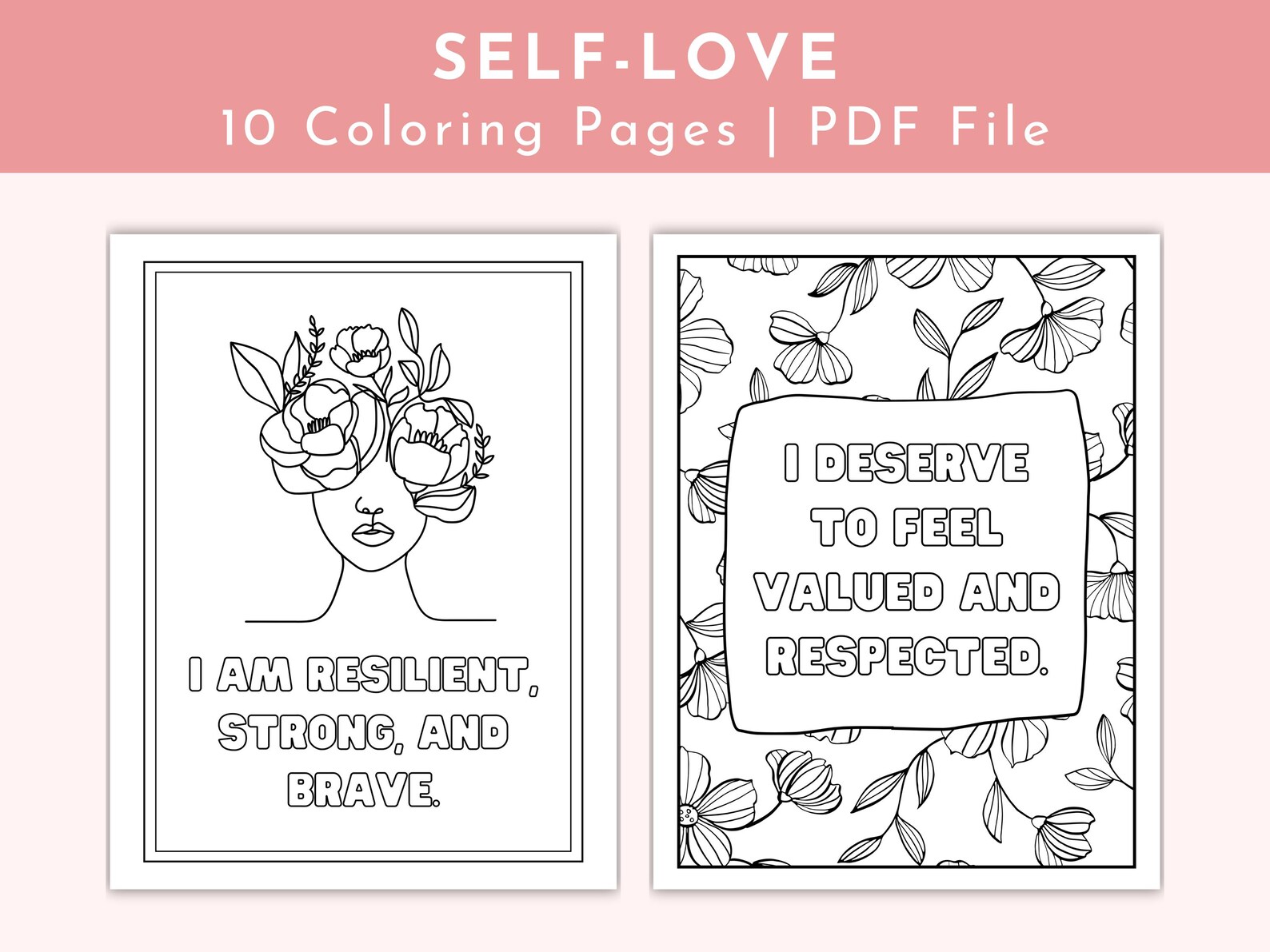 10 Self-love Affirmations Coloring Pages, Floral Printables ...