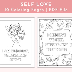 10 Self-love Affirmations Coloring Pages, Floral Printables ...
