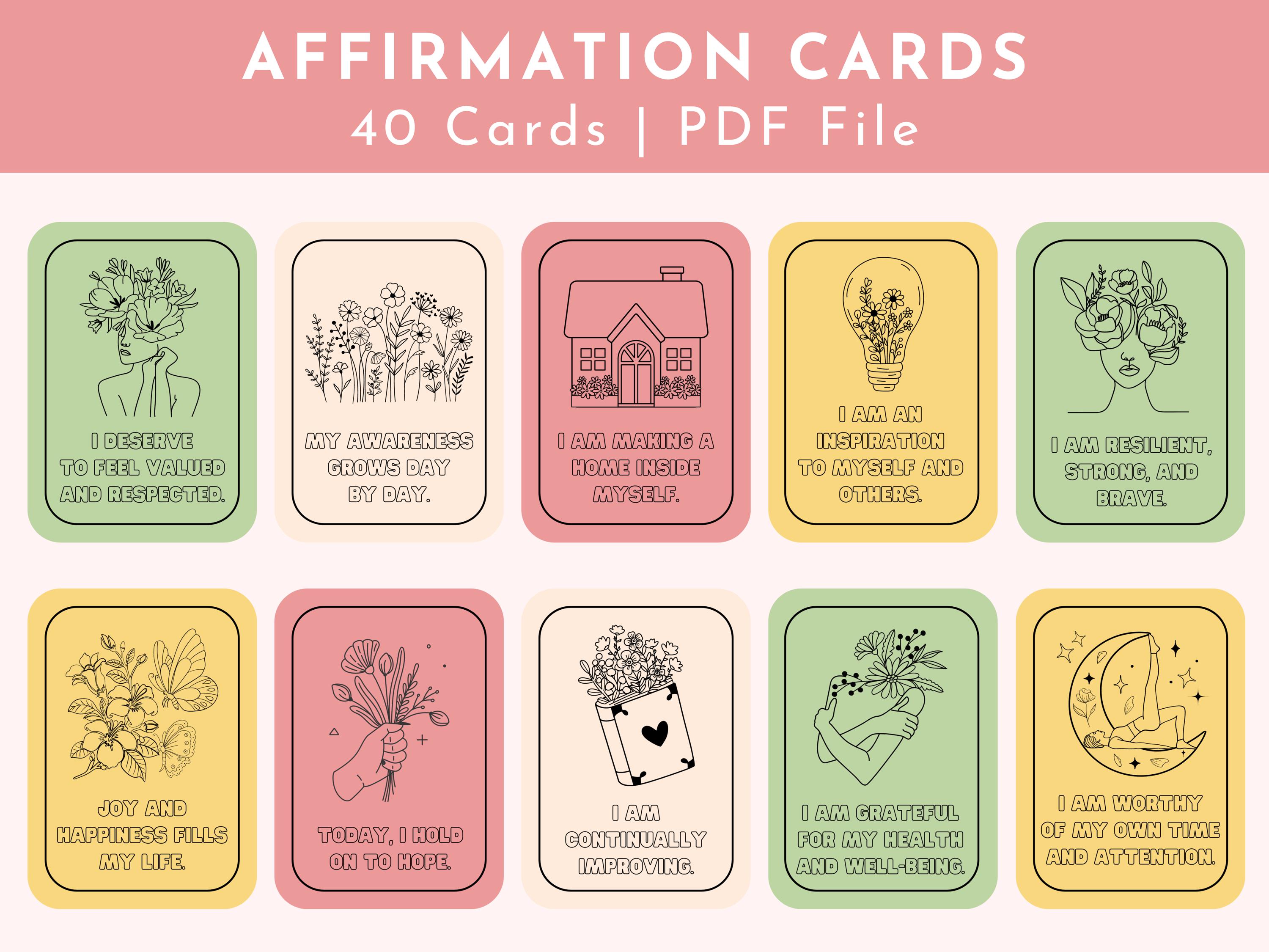 40 Positive Affirmations Cards, Floral Printables, Inspirational and ...