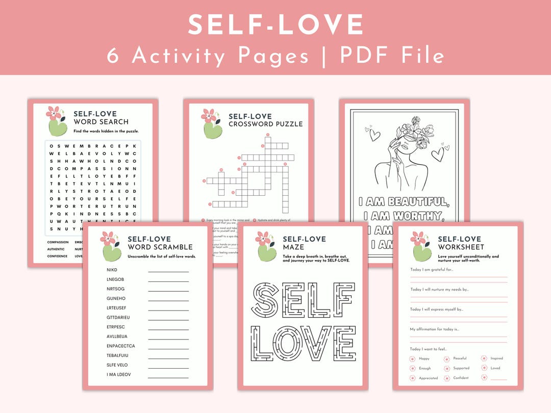 Self-love Activity Pages, Floral Printables, Word Search, Crossword ...